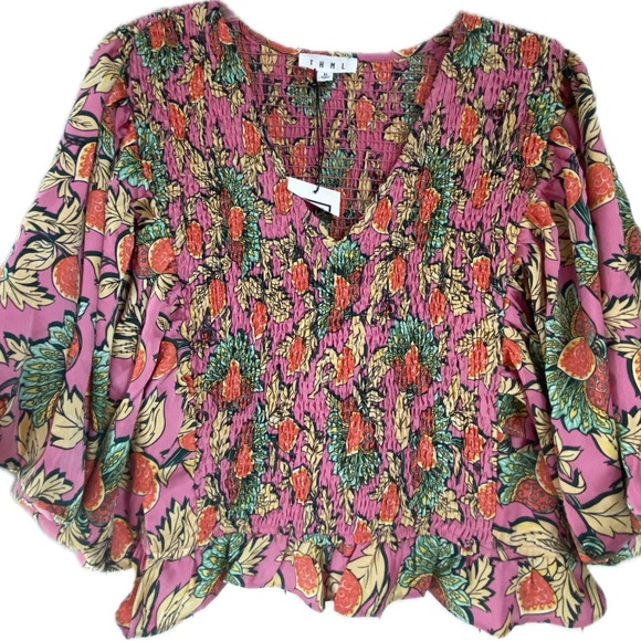 THML | Tops | Thml Floral Smocked Crop Top Pink And Green | Poshmark